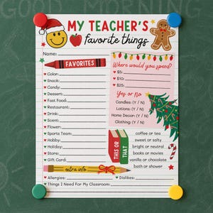Teacher Christmas Wishlist Template, Teacher Favorite Things ...