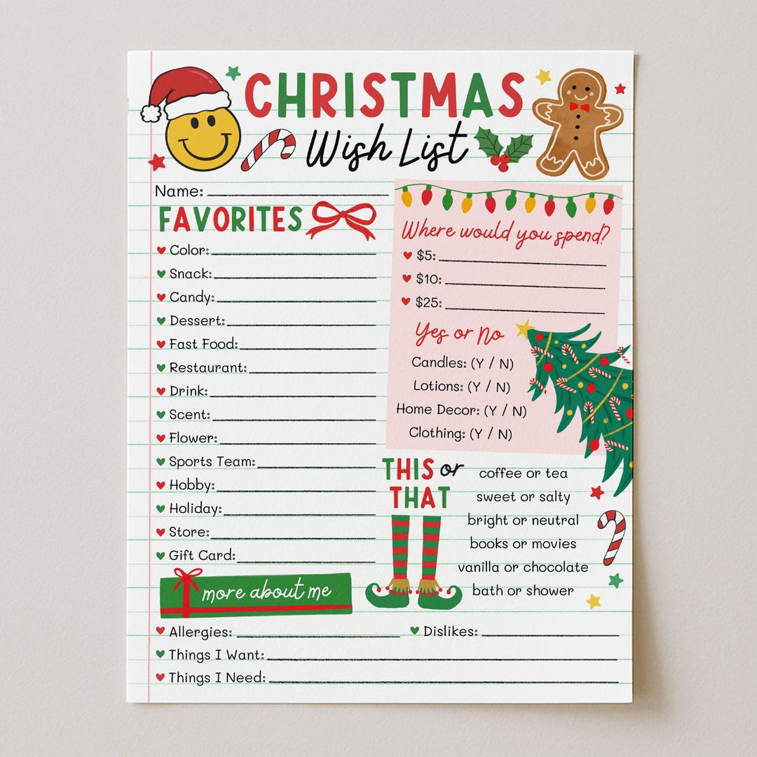 Christmas Wish List Printable, Letter to Santa Template, Secret Santa ...