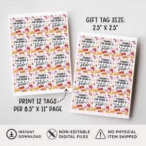 Teacher Employee Appreciation Gift Tag, Thanks for Being A Star Thank ...