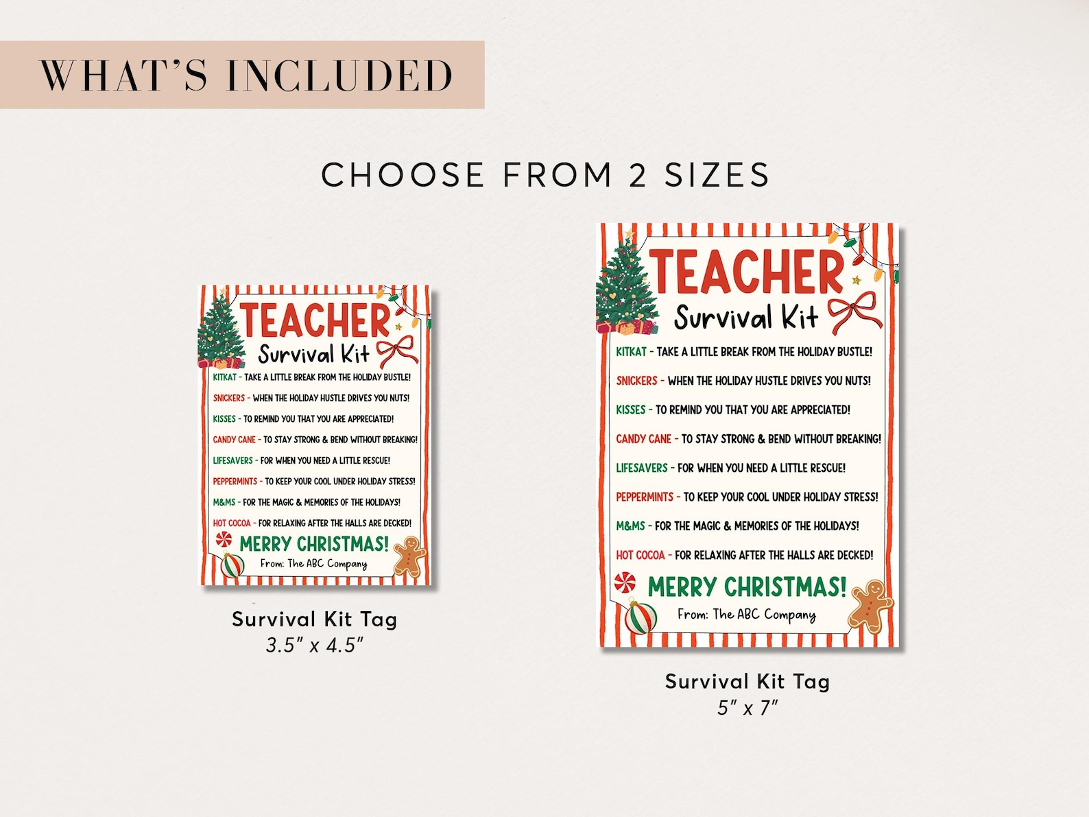 Christmas Survival Kit Tag, Teacher Survival Kit Printable, Holiday ...