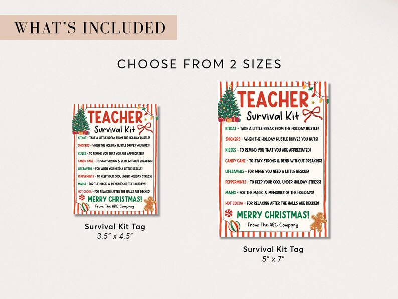 Christmas Survival Kit Tag, Teacher Survival Kit Printable, Holiday ...