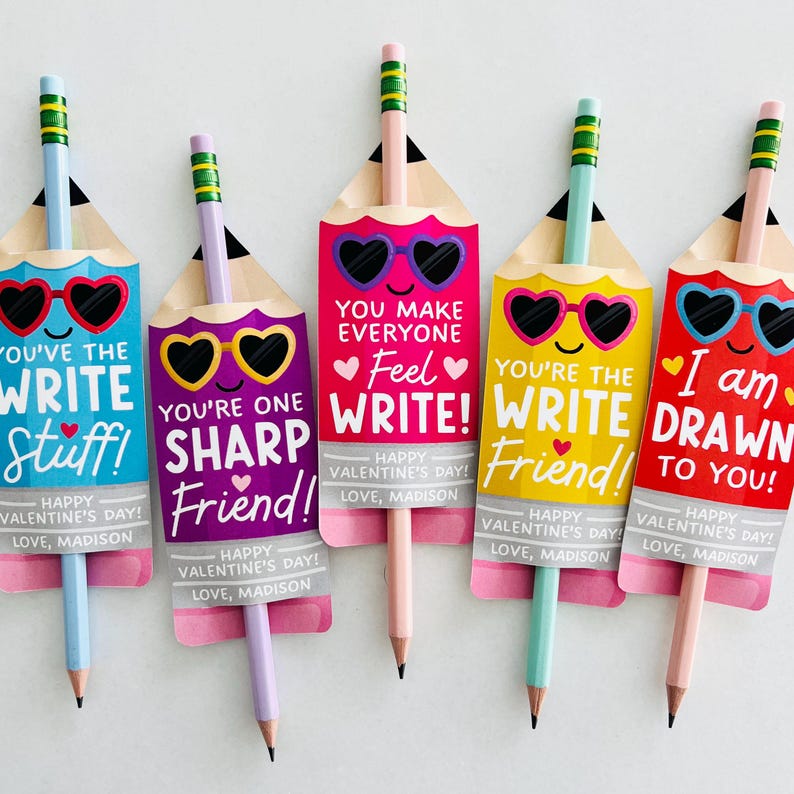 Valentine Pencil Holder Tag for Kids, Write Valentine Pencil Labels ...