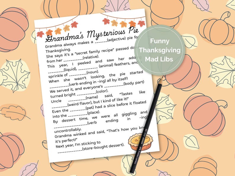 Funny Thanksgiving Mad Libs - Etsy