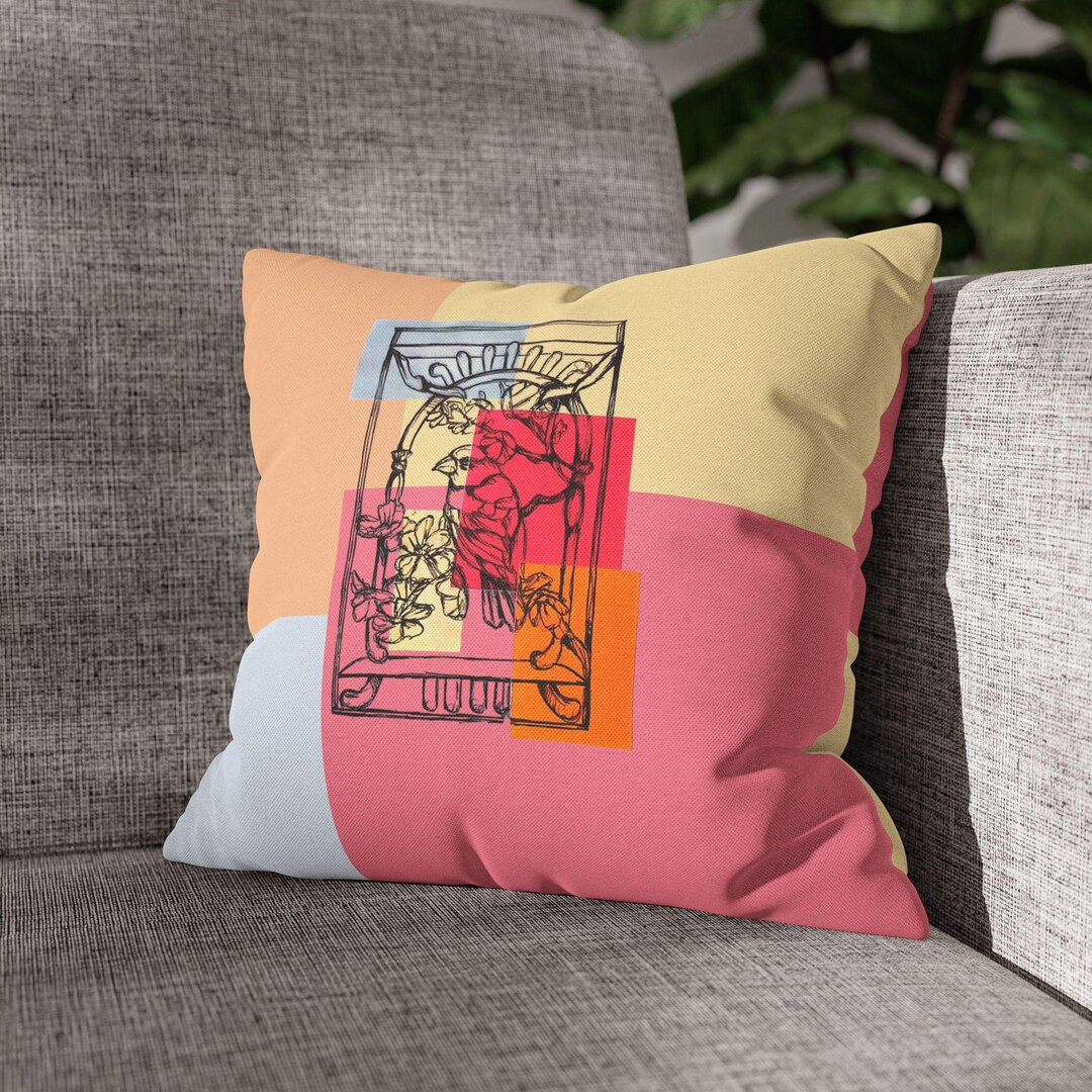 Abstract Line Art Collage Pillowcase | Colorblock Square Pillowcase - Etsy