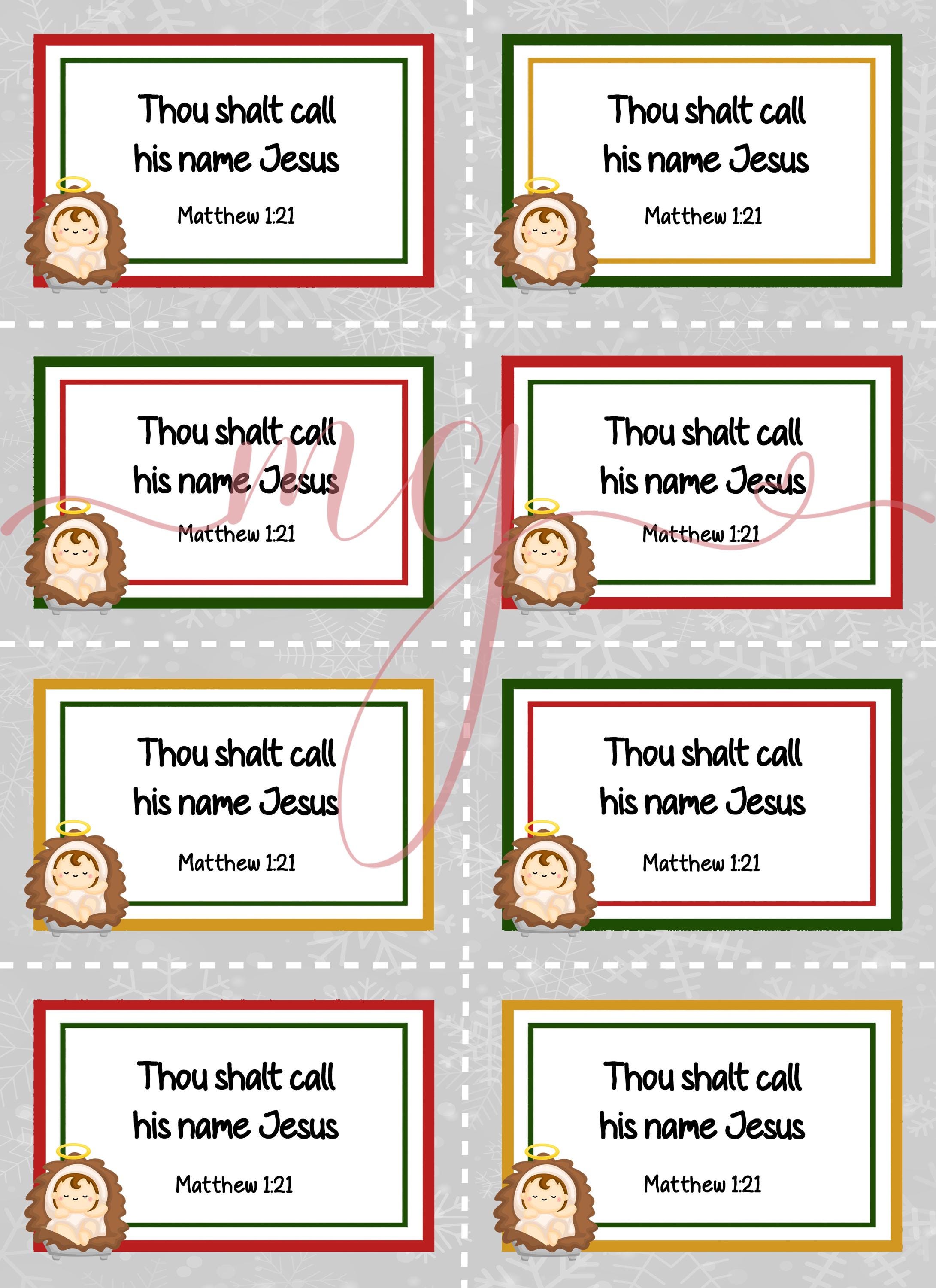 Christmas Bible Verse Memory Cards: Kids Scripture Printable, Sunday ...