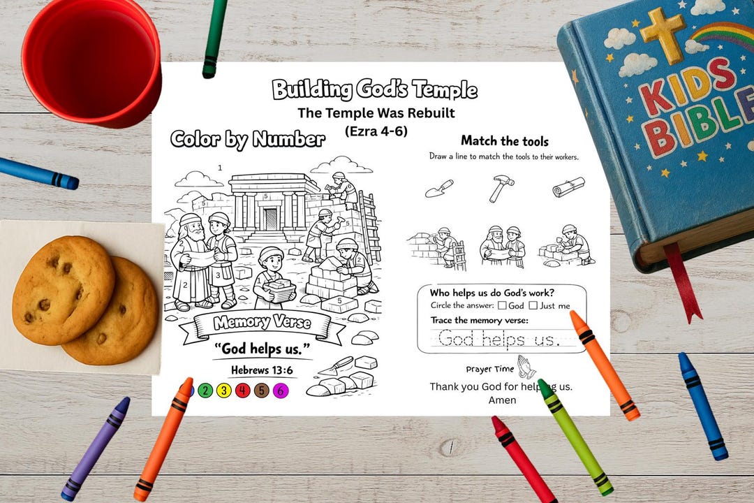 Ezra's Temple Bible Worksheet | Color by Number, Sunday School (digital ...