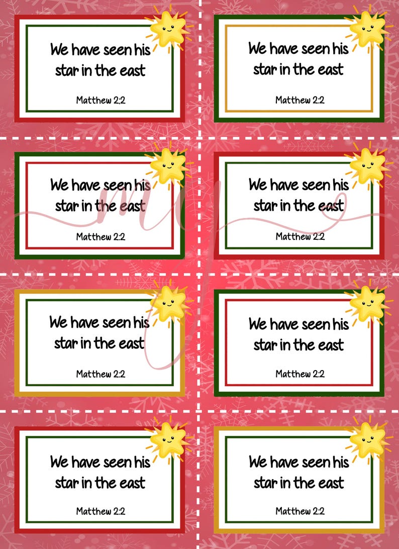 Christmas Bible Verse Memory Cards: Kids Scripture Printable, Sunday ...