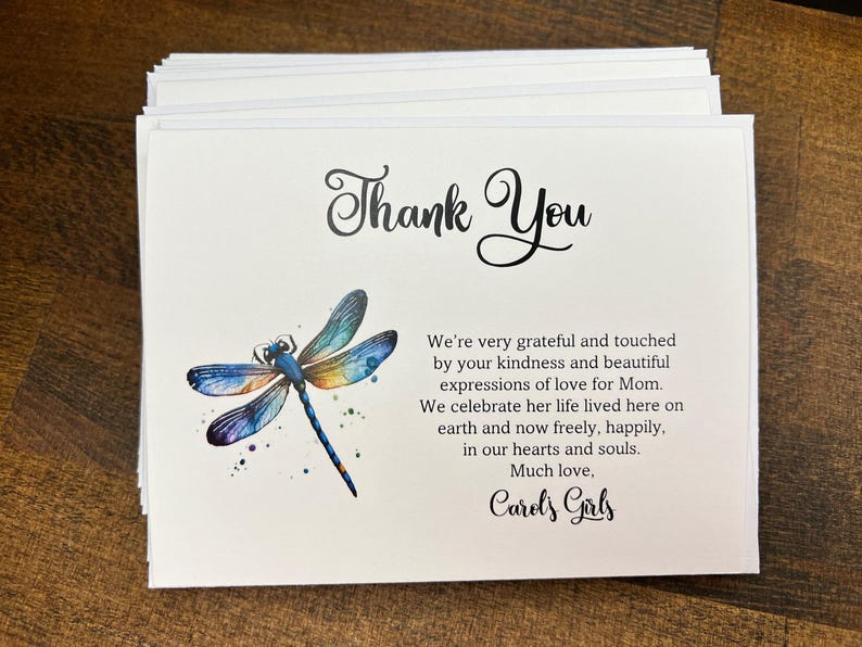 Beautiful DRAGONFLY Sympathy Thank You Cards , Personalized Custom ...