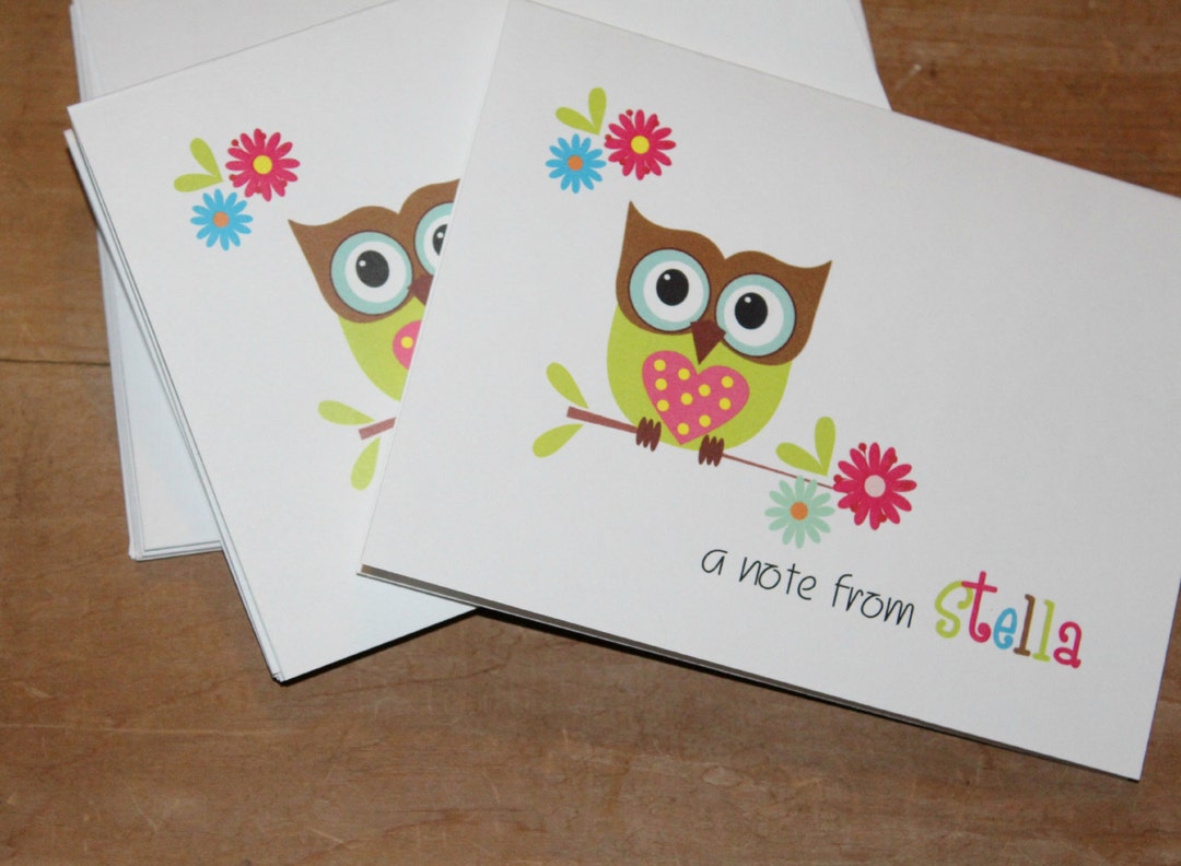 SALE Super Cute Owl Note Cards Stationery Green Pink Brown Owl ~ Thank ...