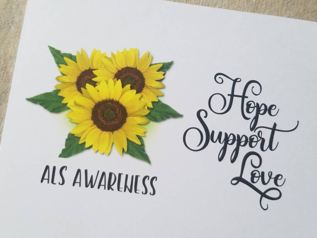 Set of 12 ALS D2 , Awareness Sunflower Thank You Blank Note Cards ...