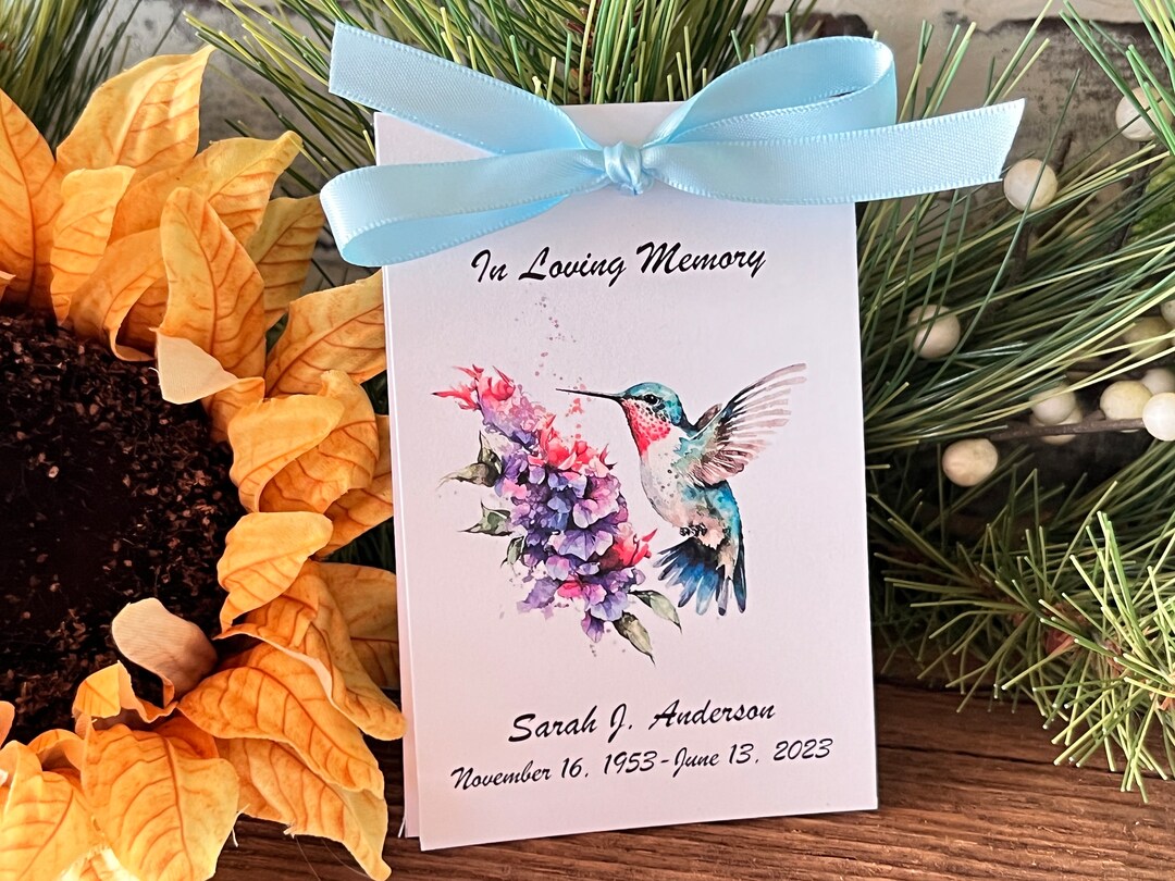 HUMMINGBIRD Memorial Seeds Favors | Funeral Favor Prayer Cards ...