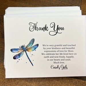 Beautiful DRAGONFLY Sympathy Thank You Cards , Personalized Custom ...