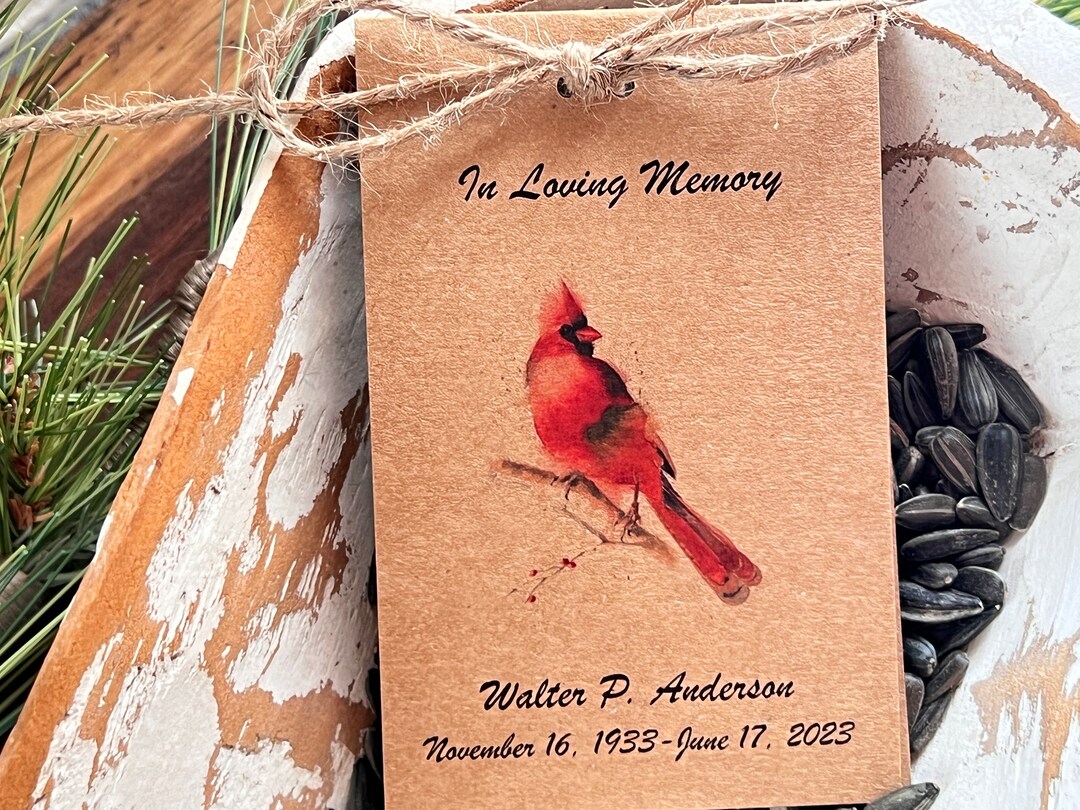 Cardinal Memorial Seeds Favor for Funeral | Card Personalized ...