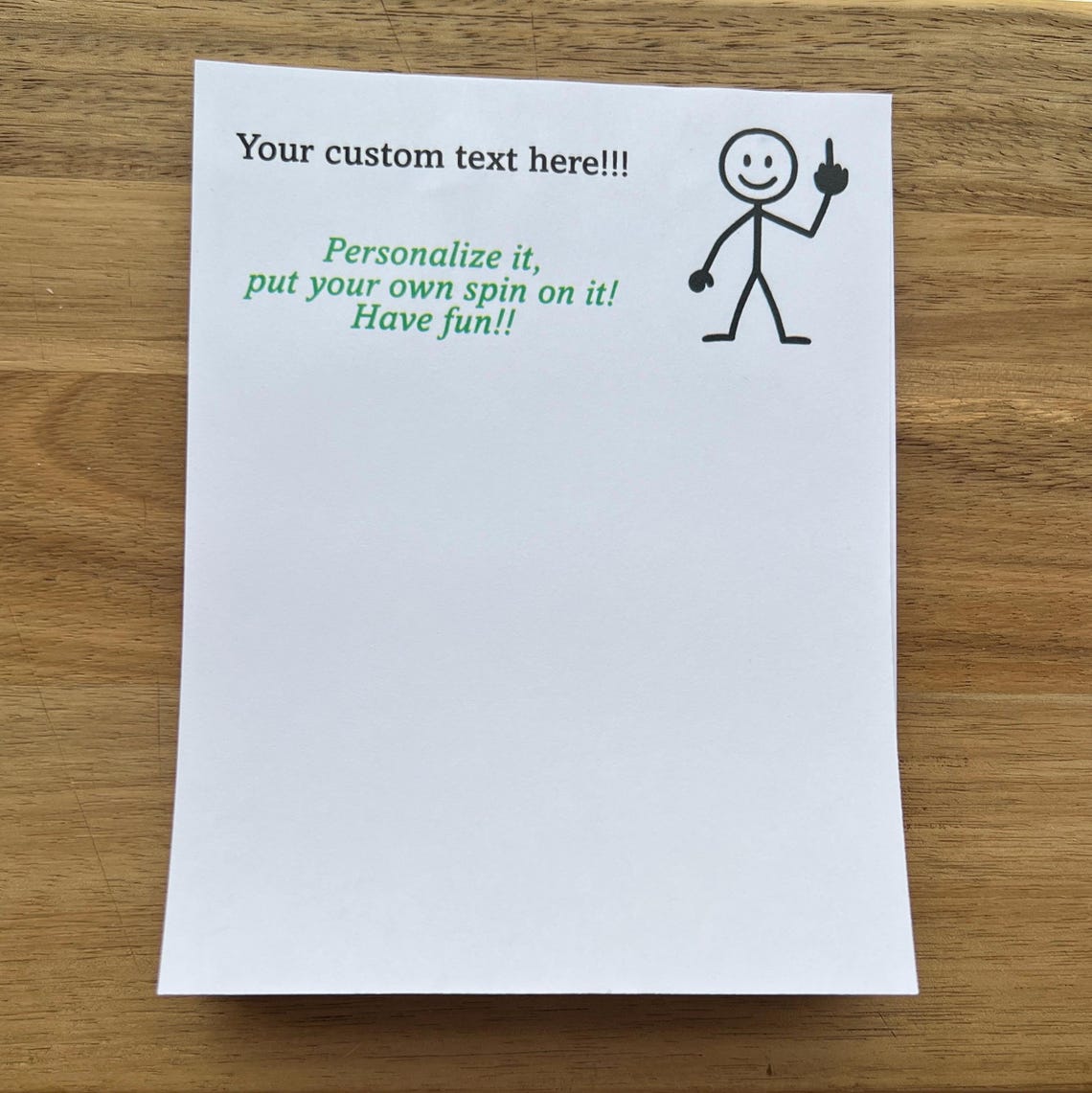 Stick Figure Middle Finger - Custom Personalized Funny Notepad, 50 ...