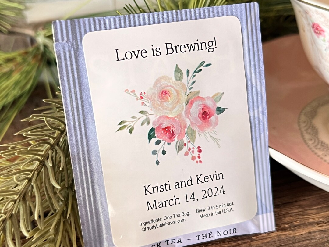 Bridal Shower Favors | Tea Bag Packets | Floral Pink Roses | Foil Tea ...