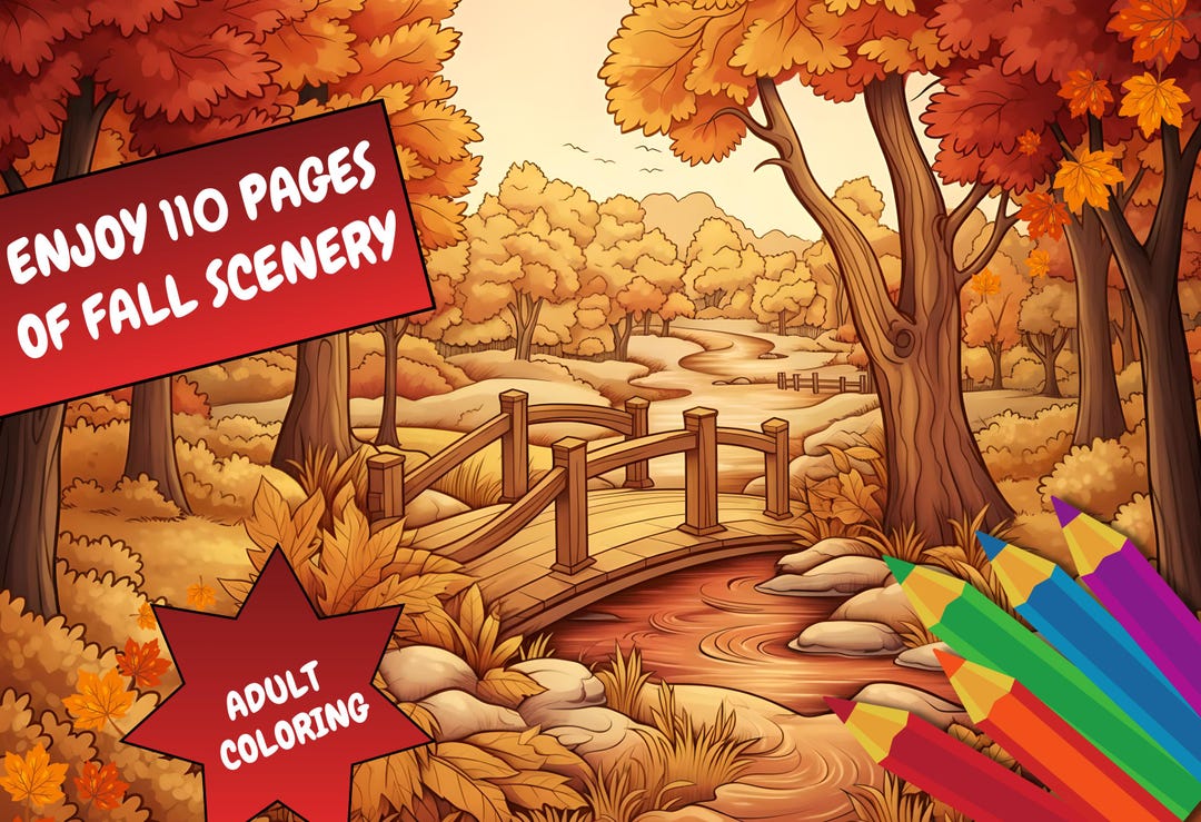 Fall Coloring Pages: 110 Autumn Scenery Sheets for Adults (digital ...