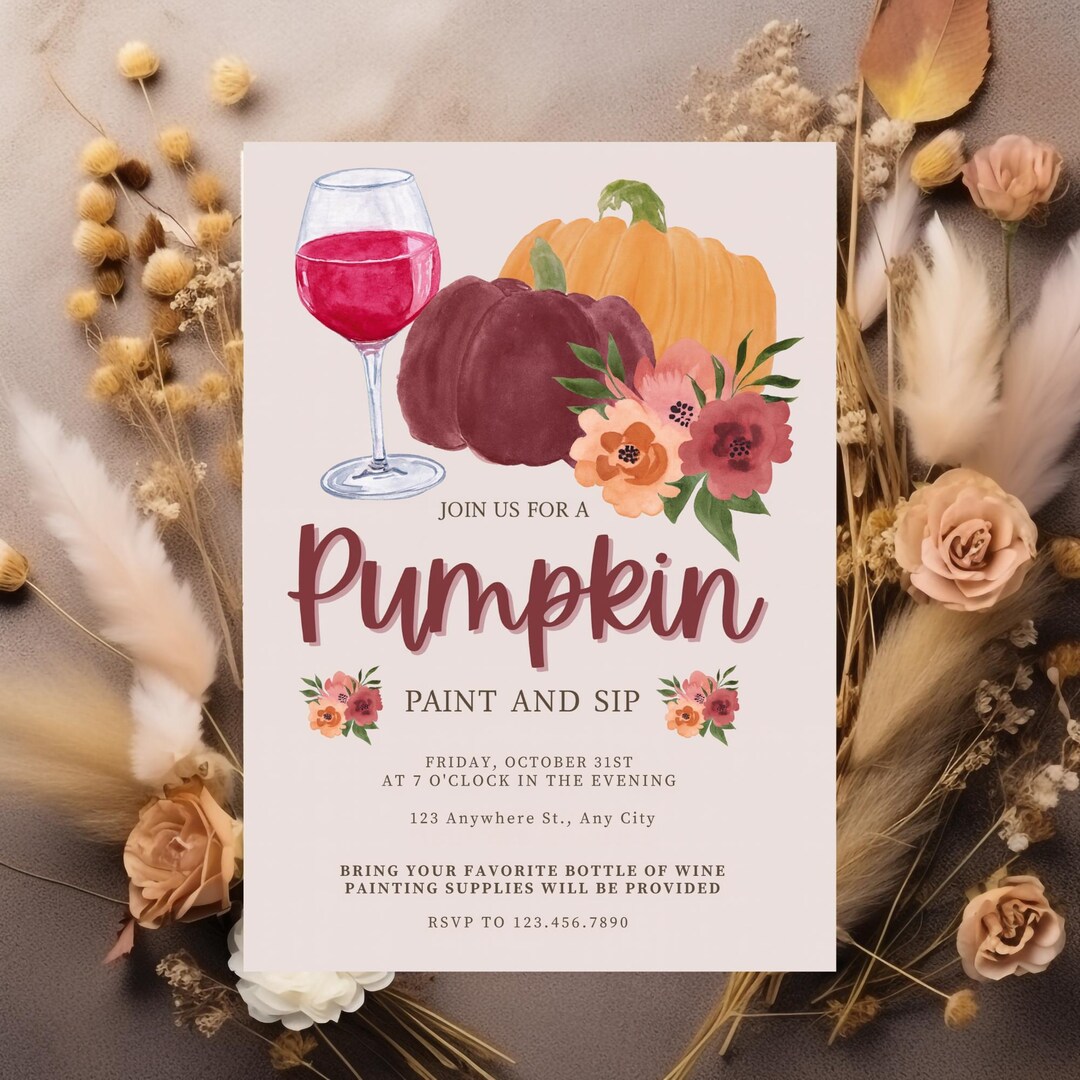 Pumpkin Paint and Sip Party Invitation | Fall Autumn Pumpkin Party ...