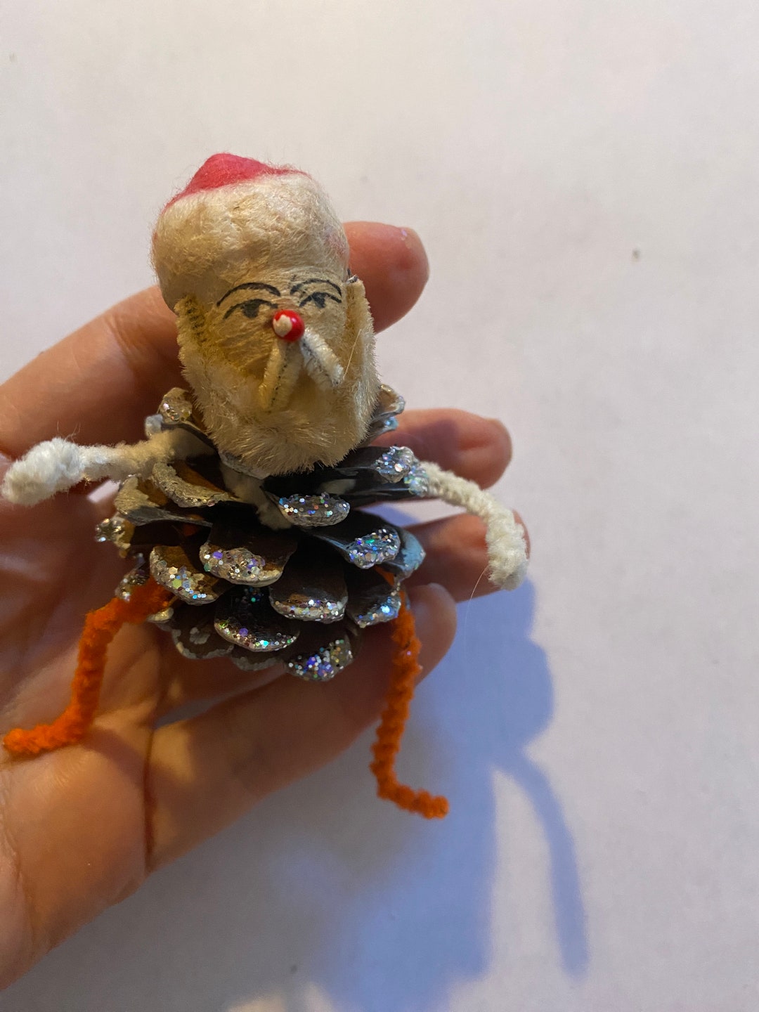 Vintage Pine Cone Santa Handmade Ornament, Upcycles Spun Cotton Head ...