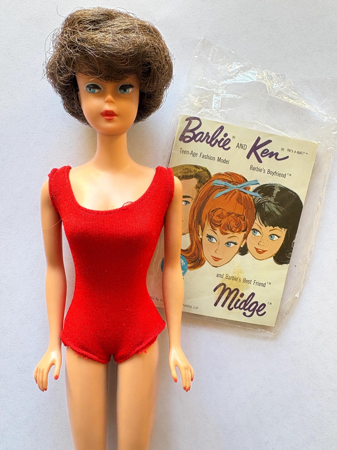 Vintage Brunette Bubble Cut Barbie in Red Swimsuit 850 - Etsy