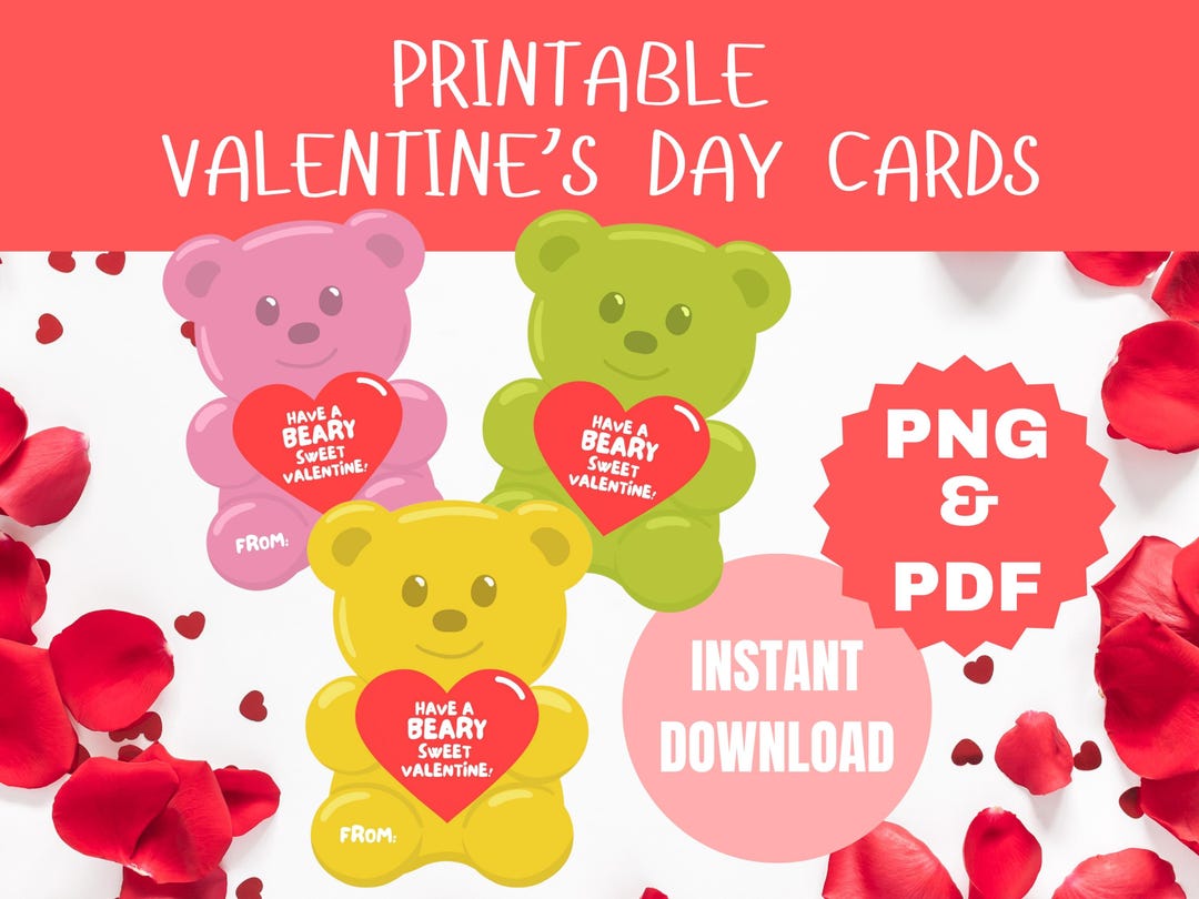 Gummy Bear Valentine Cards, Kids Classroom Printables (PNG PDF) - Etsy