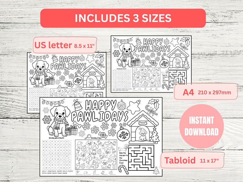 Puppy Christmas Activity Sheet – Coloring Page, Maze, I Spy (PDF) - Etsy