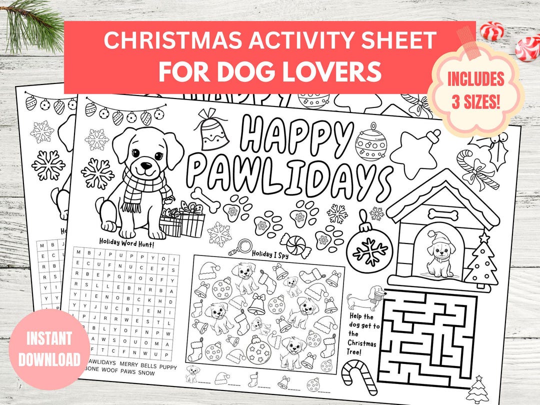 Puppy Christmas Activity Sheet – Coloring Page, Maze, I Spy (PDF) - Etsy