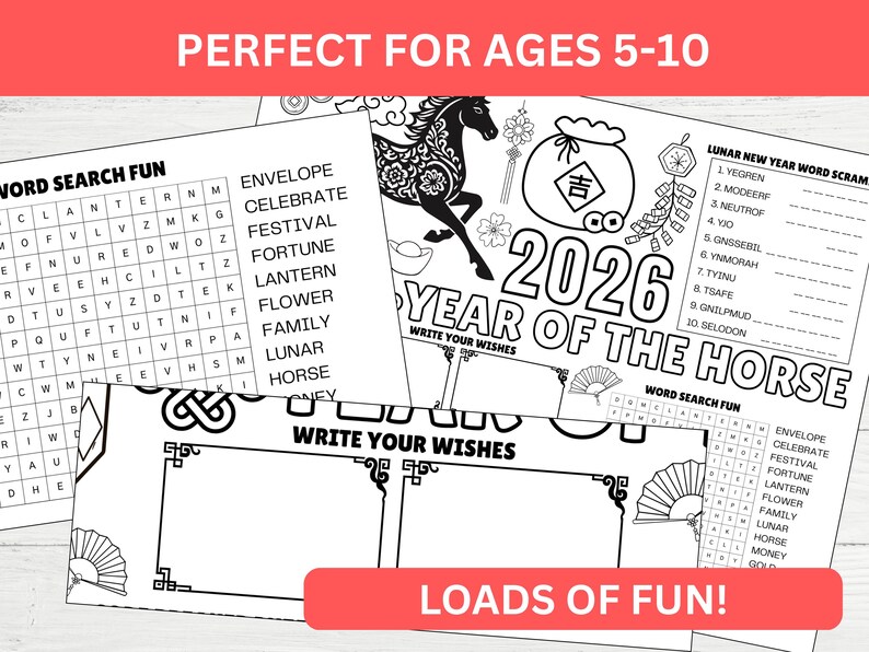 Year of the Horse Activity Sheet, Lunar New Year Printable (PDF) - Etsy