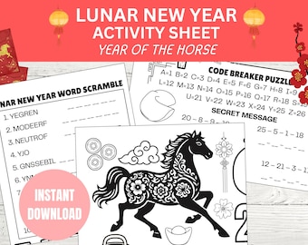 2026 Year of the Horse Activity Sheet, Lunar New Year Printable for ...