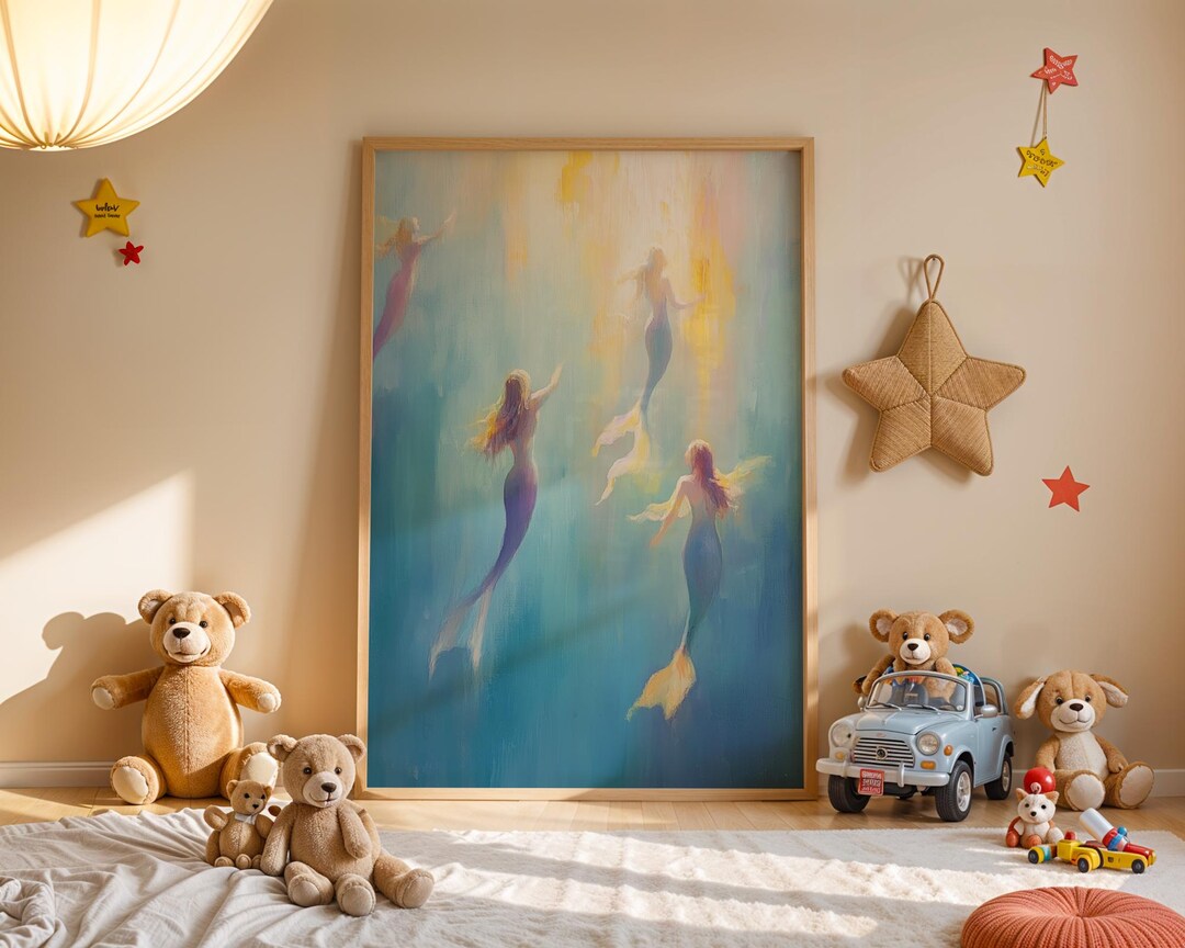 Mystical Mermaids Oil Painting - Graceful Underwater Scene, Enchanting ...