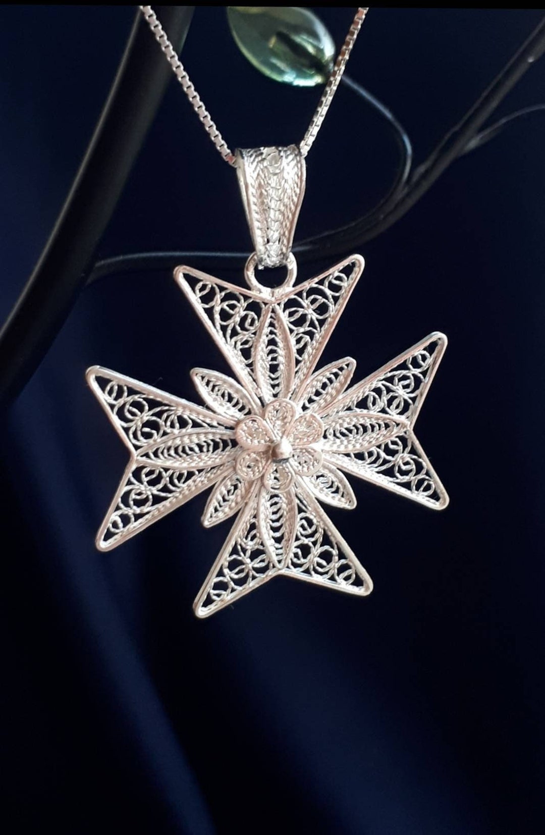 Sterling Silver Filigree Maltese Cross Necklace, Lacey Filigree, Malta ...