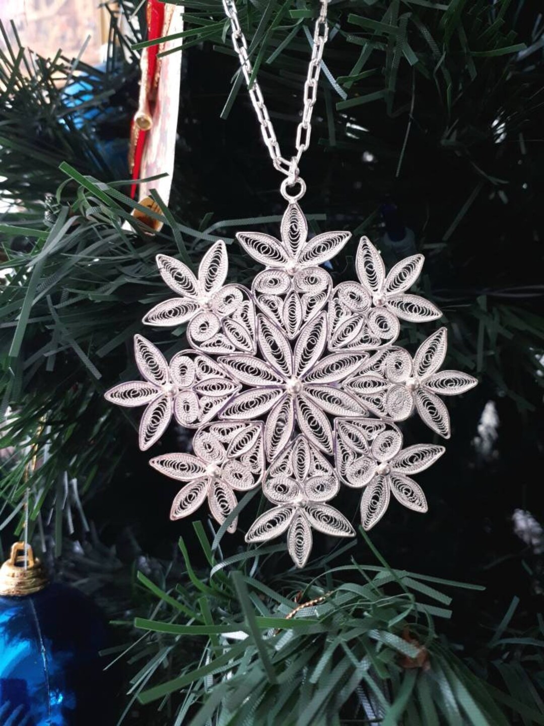 Silver Filigree Snowflake Christmas Decoration 7.70 Cm, Christmas Tree ...