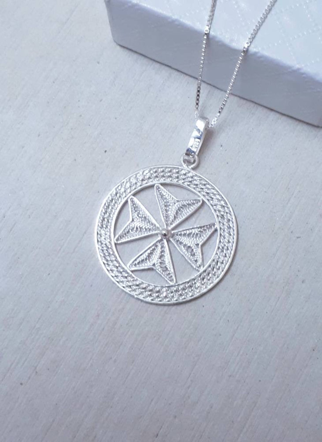Sterling Silver Filigree Maltese Cross Necklace 3.00 Cm, Handmade in ...