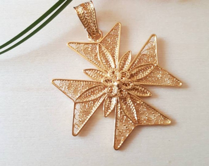 Maltese Cross Penda 24ct Gold-plated on Sterling Silver, Filigree ...