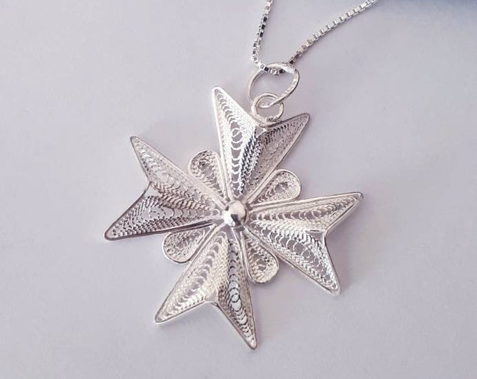 Sterling Silver Maltese Cross Filigree Pendant 3.00 Cm, Malta Gifts and ...