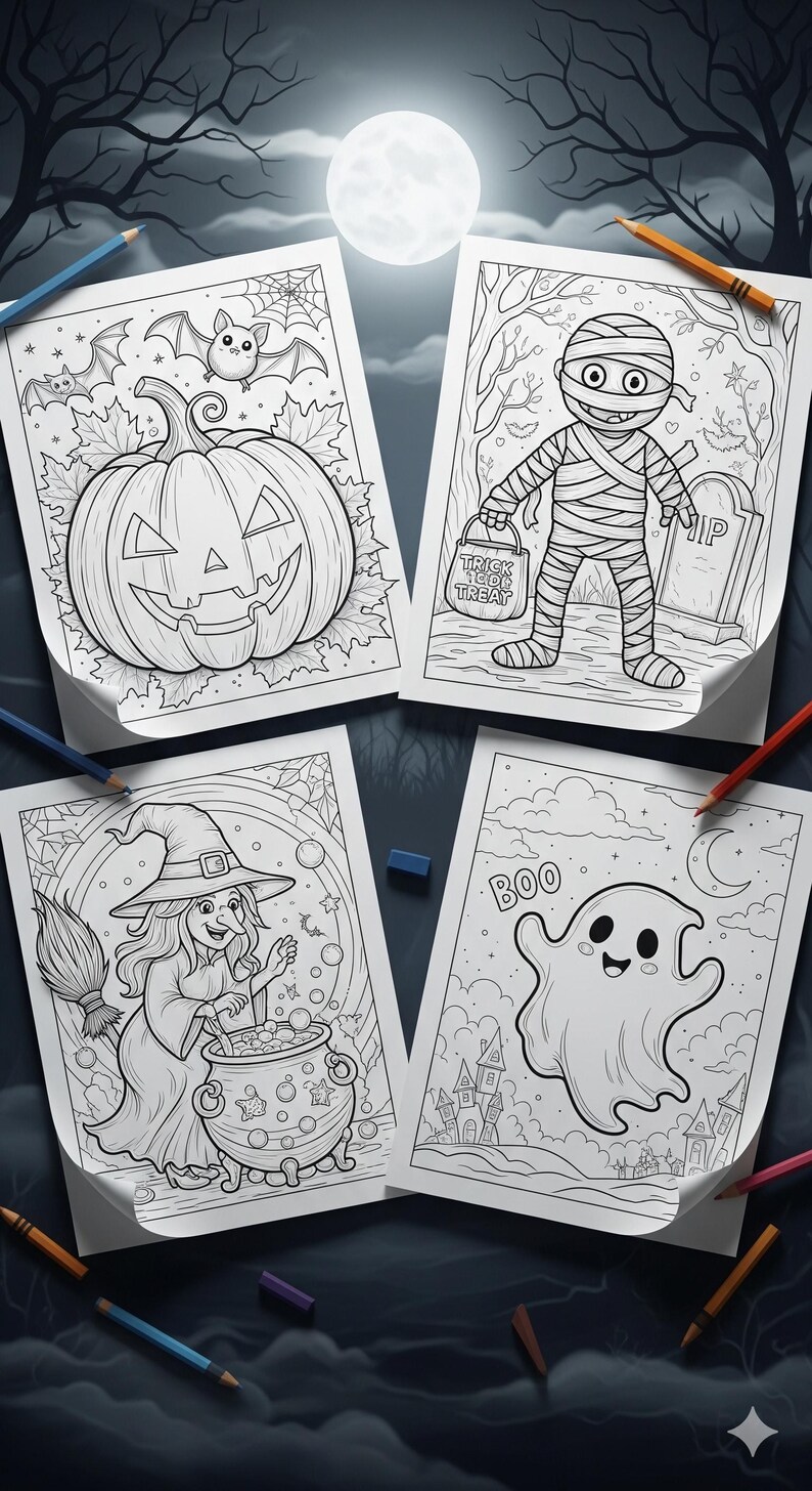 Halloween Coloring Book: Spooky Fun Activity Pages (PDF Download) - Etsy