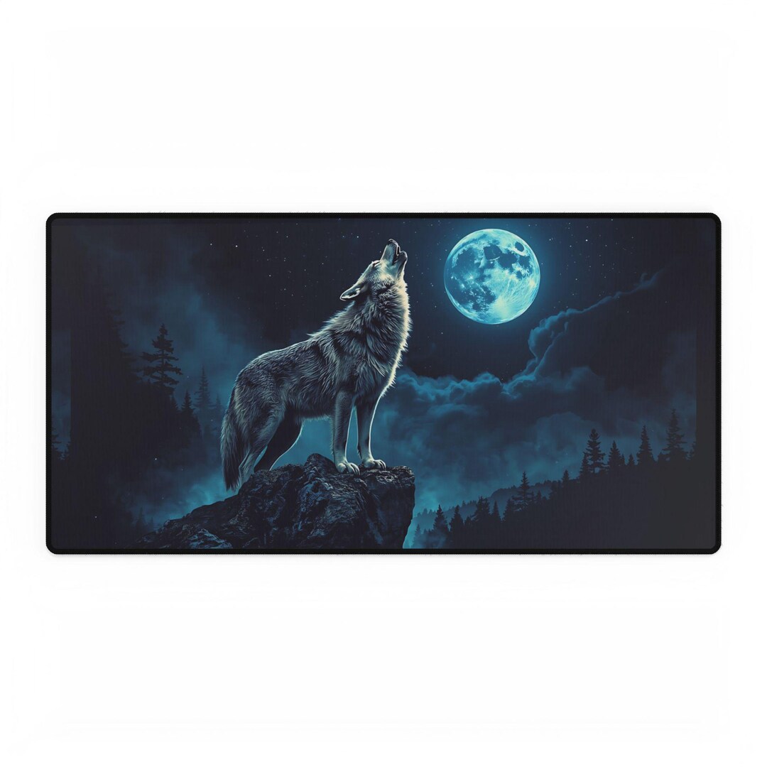 Wolf Howling Desk Mat: Moonlit Forest Office Decor - Etsy