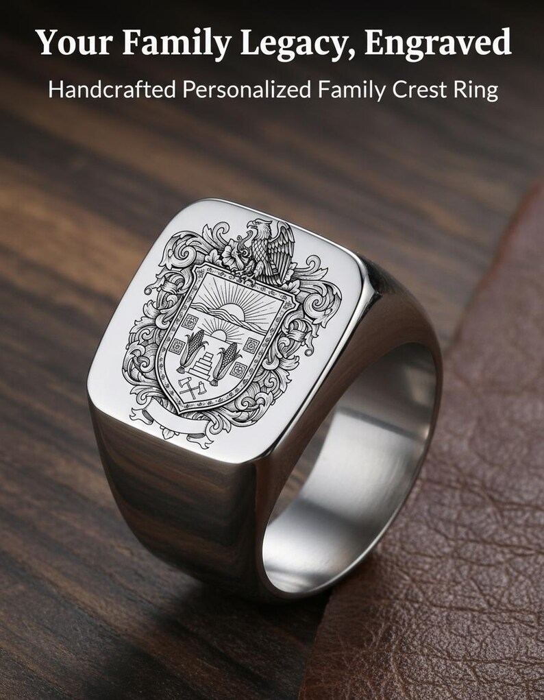 Personalized Family Crest Ring: Custom Engraved Coat of Arms Jewelry - Etsy