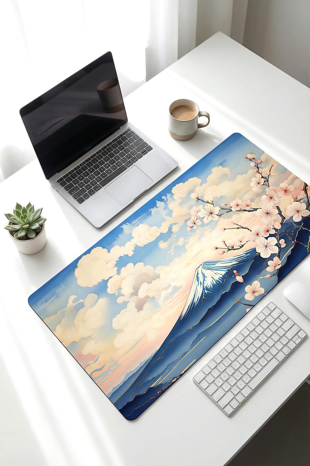Japanese Sakura Mount Fuji Desk Mat, XL Gaming Mouse Pad, Workspace ...
