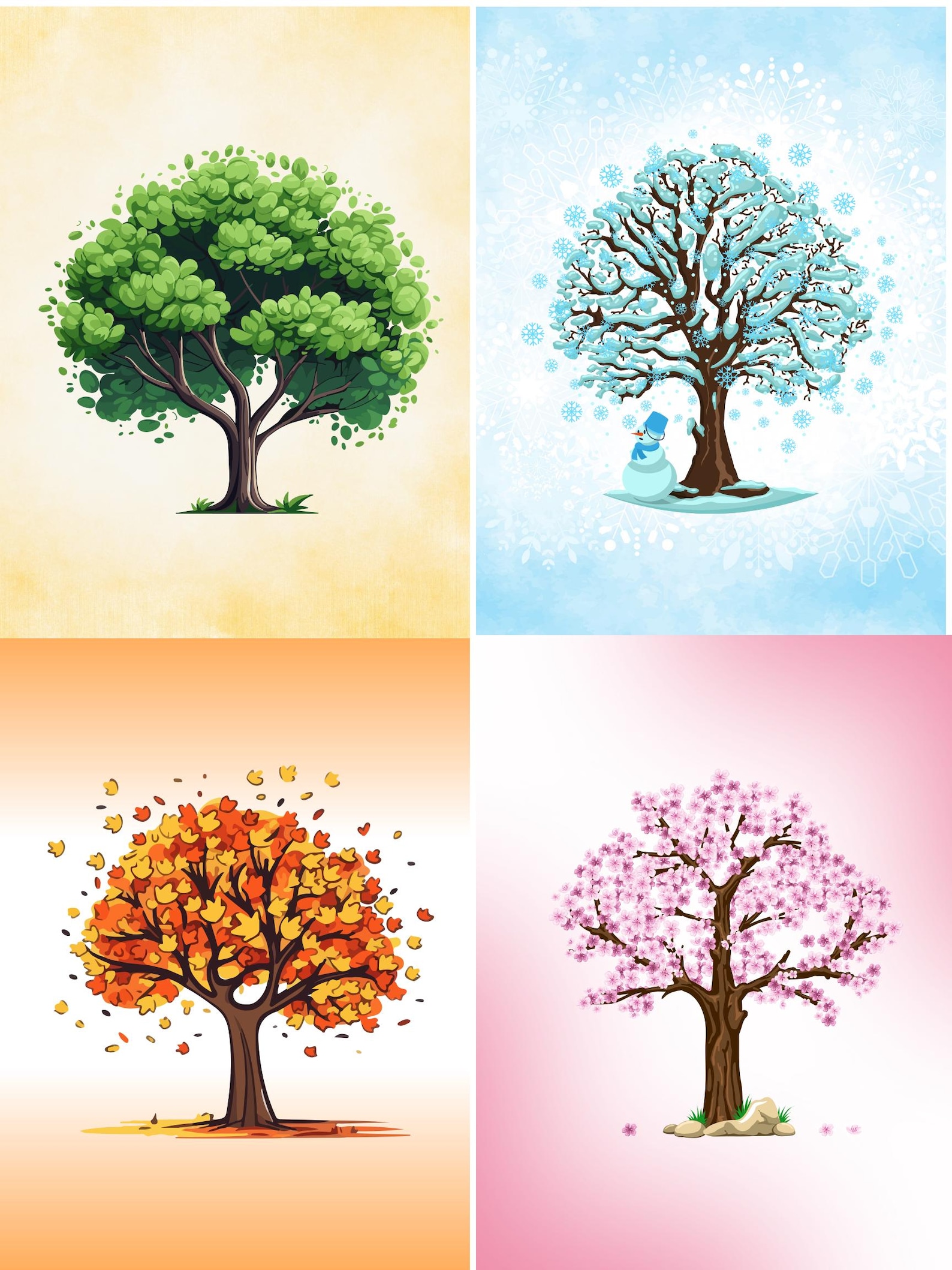 Four Seasons Tree Art Print Set: Nature-inspired Wall Decor (digital ...