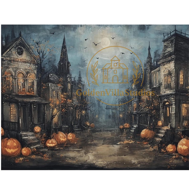 Vintage Haunted Halloween Town PRINTABLE Wall Art | Gothic Spooky ...