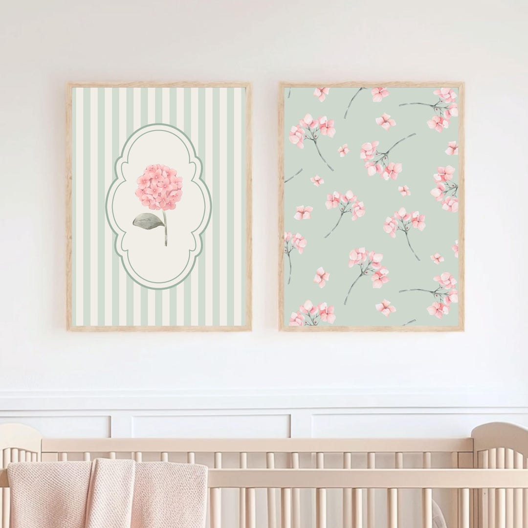 Modern Southern Floral Wall Art Pink Hydrangea Print Set of 2 – Nancy ...