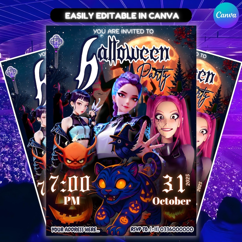 K-pop Demon Hunters Birthday Invitation- Editable Canva Template With ...