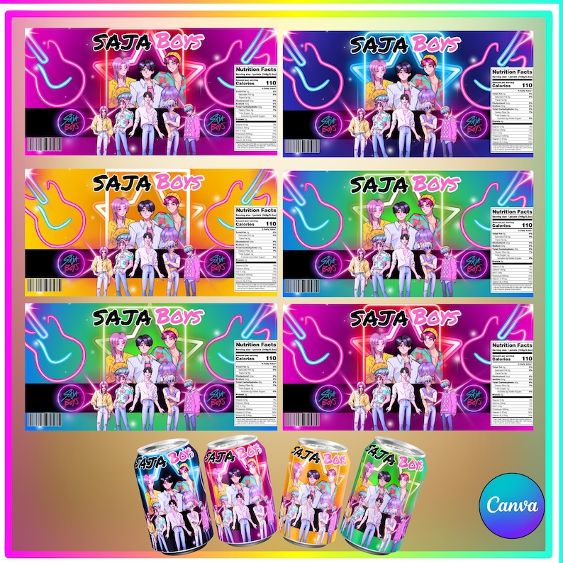 Kpop Demon Hunters Soda Can Labels | 4 Color Soda Pop Wraps | Saja Boys ...