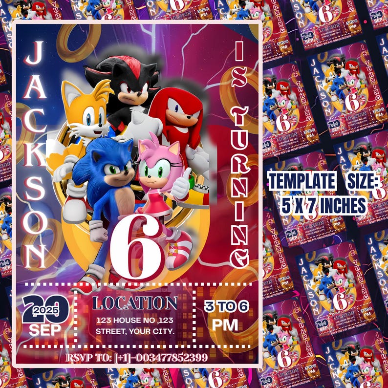 Sonic Birthday Invitation: Hedgehog Party Template (canva Editable ...