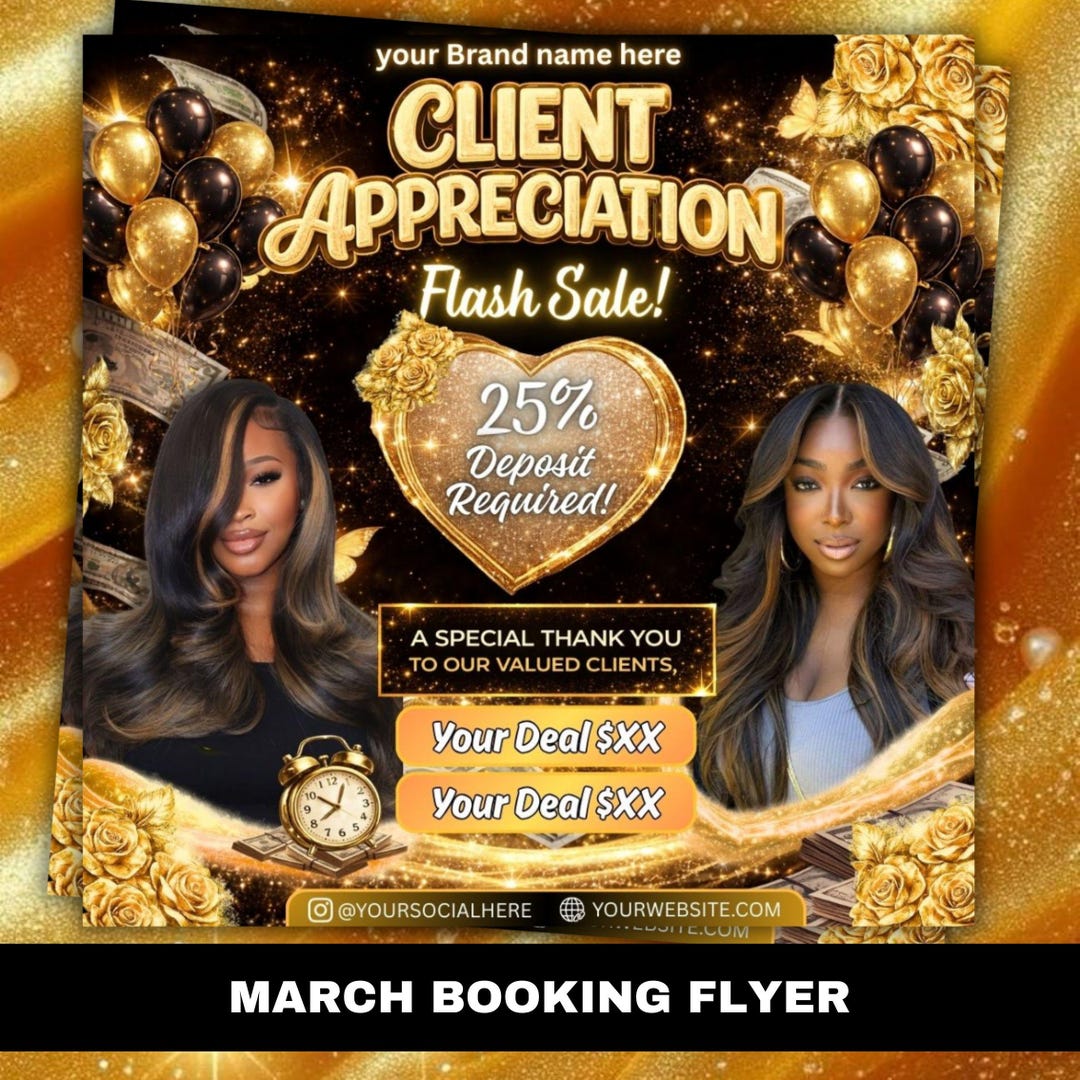Client Appreciation Flyer, Client Booking Flyer, Calling All New ...
