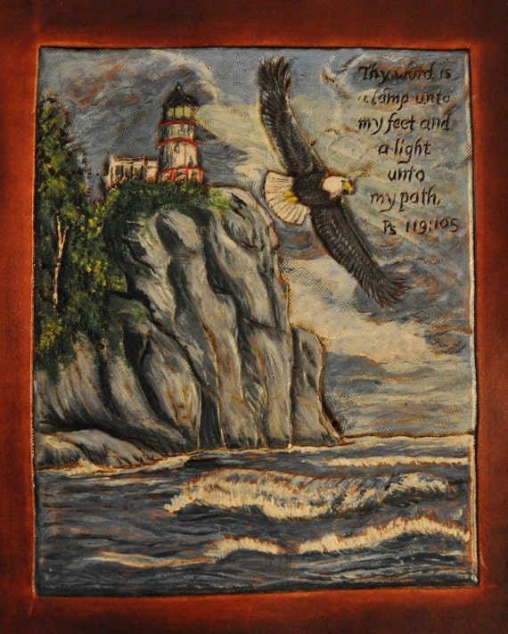 Handcarved Bible Cover Lighthouse and Eagle | Etsy