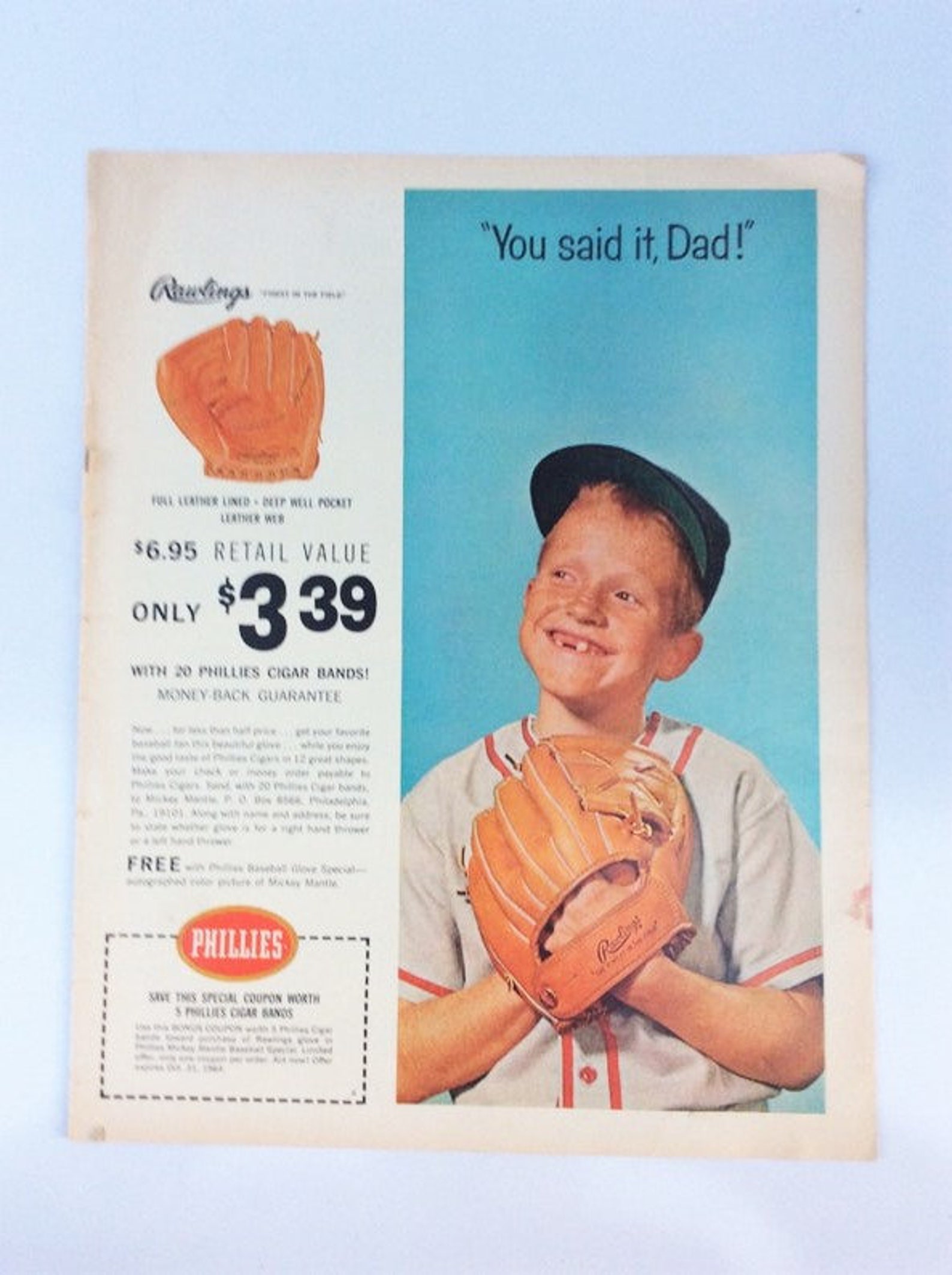Rawlings Glove Ad Phillies Ad Baseball Ad vintage Paper - Etsy Canada