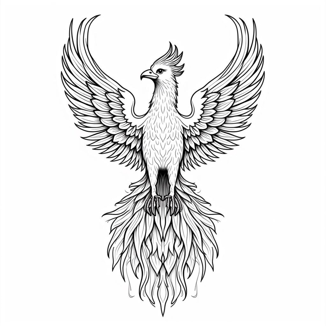 Flaming Tail Phoenix Mandala - Printable PDF | Detailed Coloring - Etsy