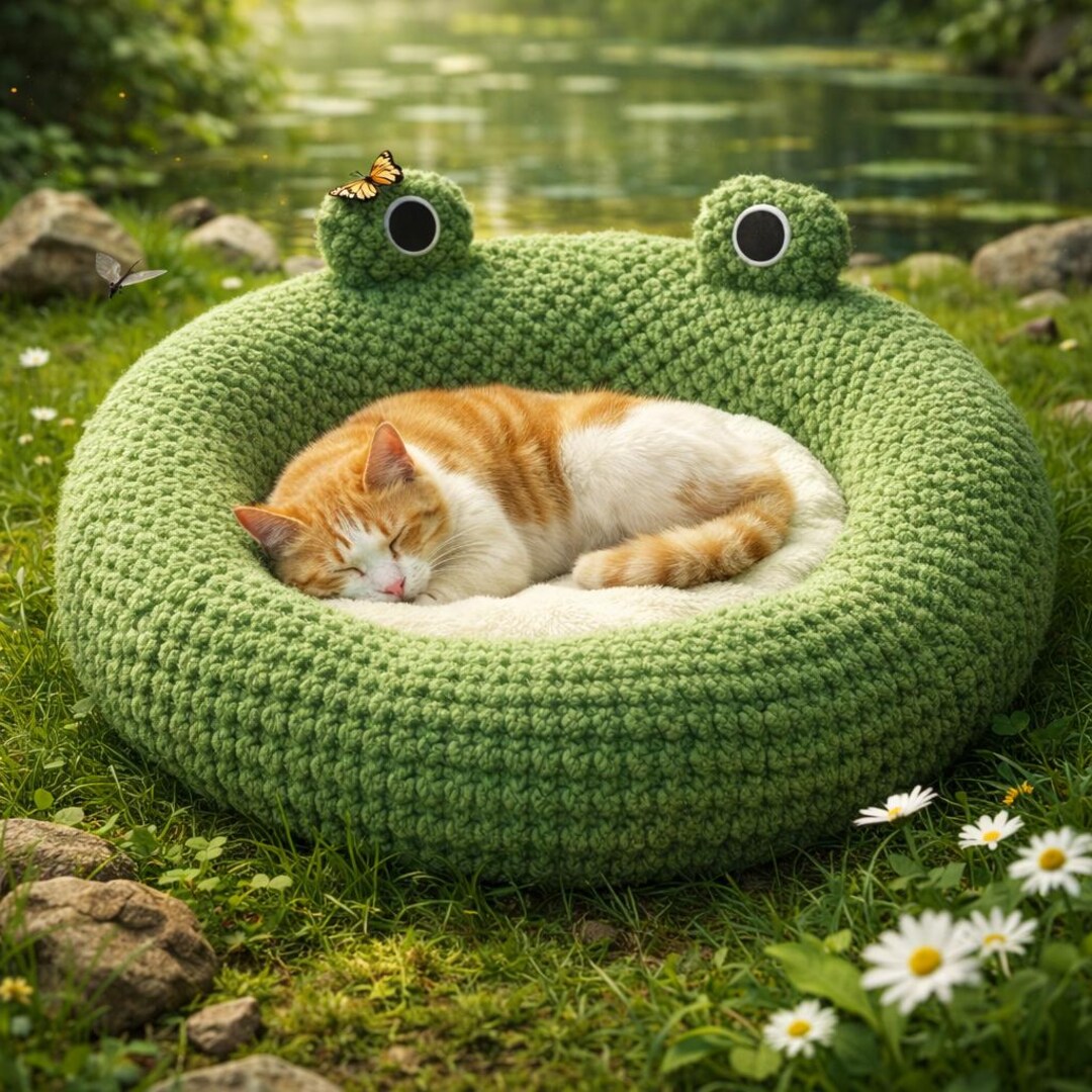Frog Pet Bed: Plush Cozy Enclosed Cat House - Etsy