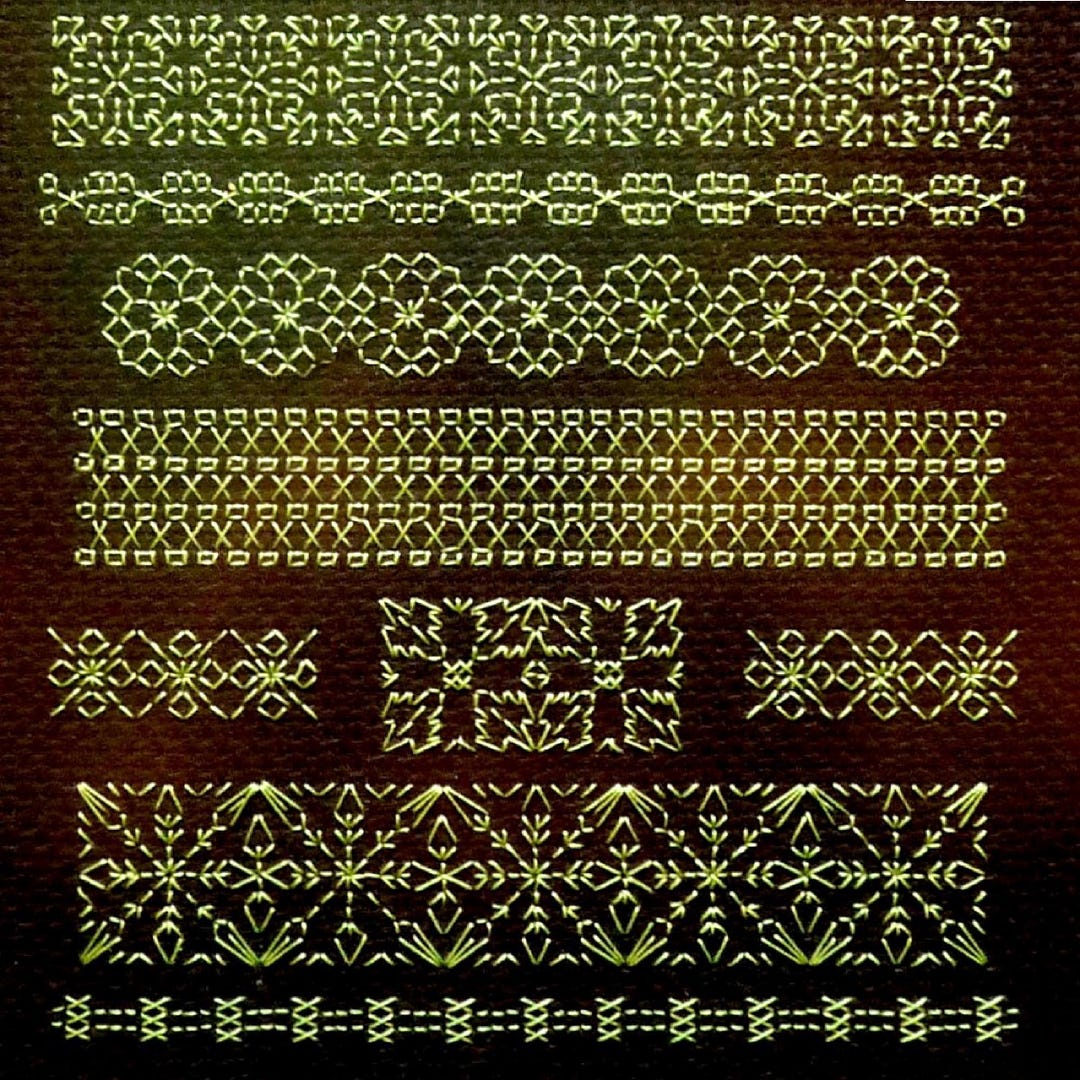 Hand Stitched Blackwork Sampler an Original Graphic Design Featuring Ten Variations on A Basic ...